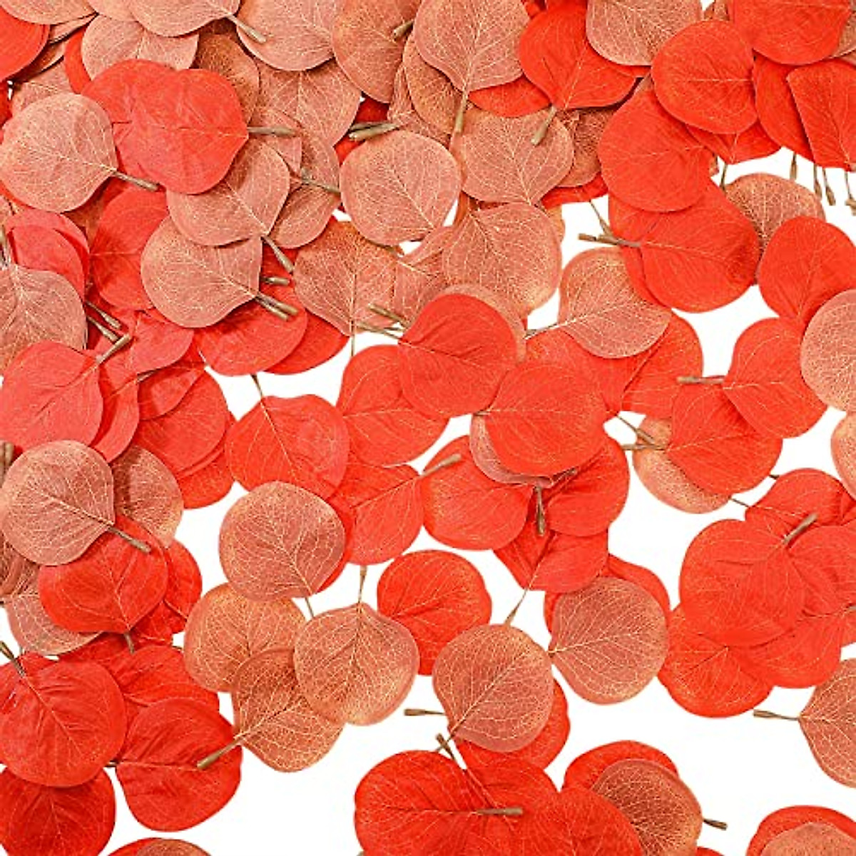 WILLBOND 400 Pieces Eucalyptus Leaves Artificial Eucalyptus Petals Fake Leaves for DIY Wedding Bouquet Party Garden Cake Table Decoration (Rusty Red and Fall Coffee)