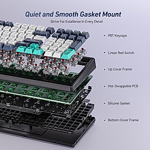 EarlyLit Hot-Swappable Mechanical Keyboard, Wired Gaming Keyboard with Numeric Pad,Quiet Gasket and Red Switches,Programmable RGB Backlit, Compact 98Keys Computer Keyboard for PC Mac Xbox Gamer