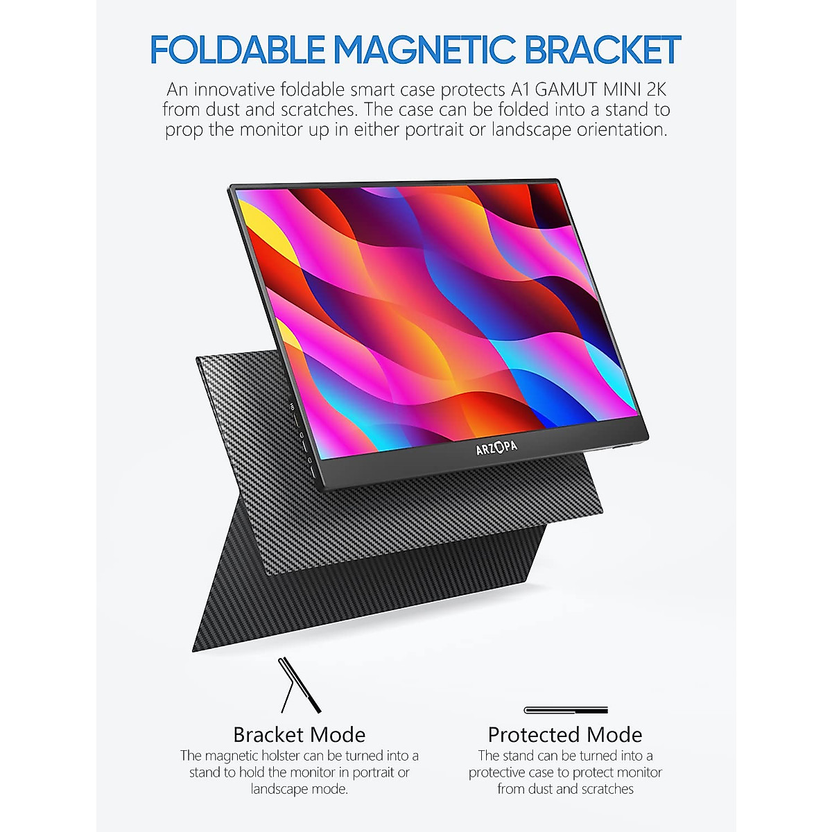 ARZOPA Portable Monitor 2K, 13.3'' HDR Portable Laptop Monitor USB C HDMI External Monitor IPS Eye Care External Display for PC Phone Mac Xbox PS5 Switch-A1 GAMUT MINI 2K