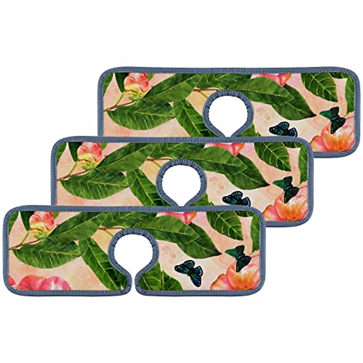 Absorbent Kitchen Faucet Mat 3 Pieces Watercolor Camellia Flowers Faucet Sink Splash Guard Bathroom Counter and RV,Faucet Counter Sink Water Stains Preventer