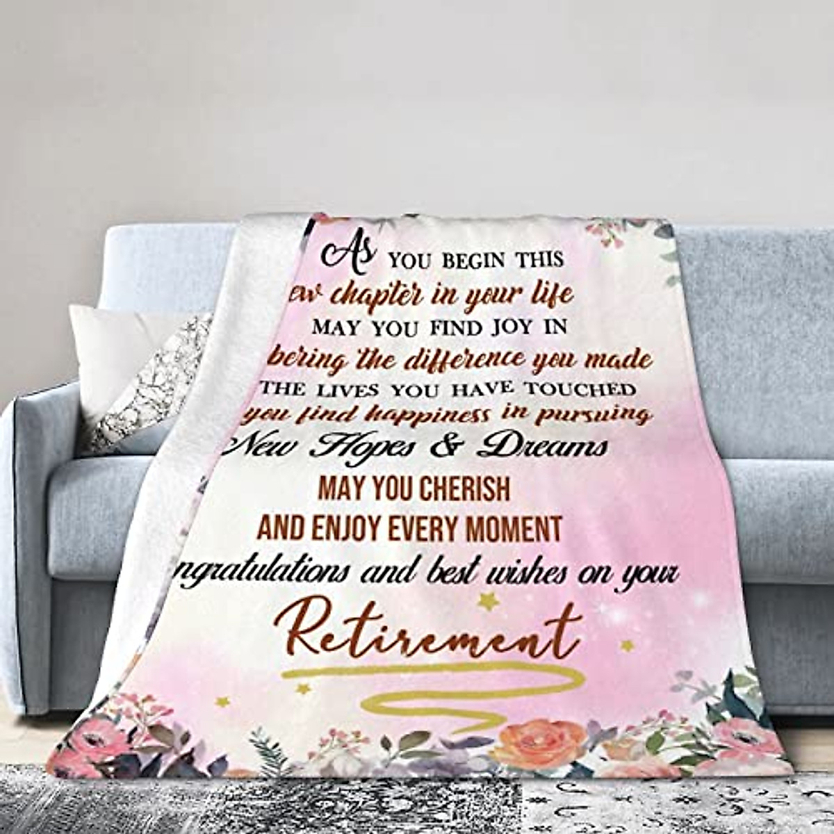 JOPJOLIW Retirement Gifts for Women, Happy Retirement Throw Blanket 60" x 50", Retirement Gifts for Retired Coworker Teacher Nurse Suitable for All Season