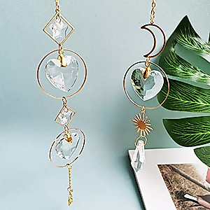 WEISIPU Crystal Hanging Decorations - 2 Pcs Heart-Shaped Rainbow Crystal Suncatcher Hanging Prism Ornament Pendant for Home Garden Car Decor