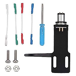 Mugast Phono Headshell Kit,6.4CM Aluminum Alloy Turntable Cartridge Phonograph Player Record Player Headshell,Include 4 Pcs Cables and 2 Pcs Screws (Black)
