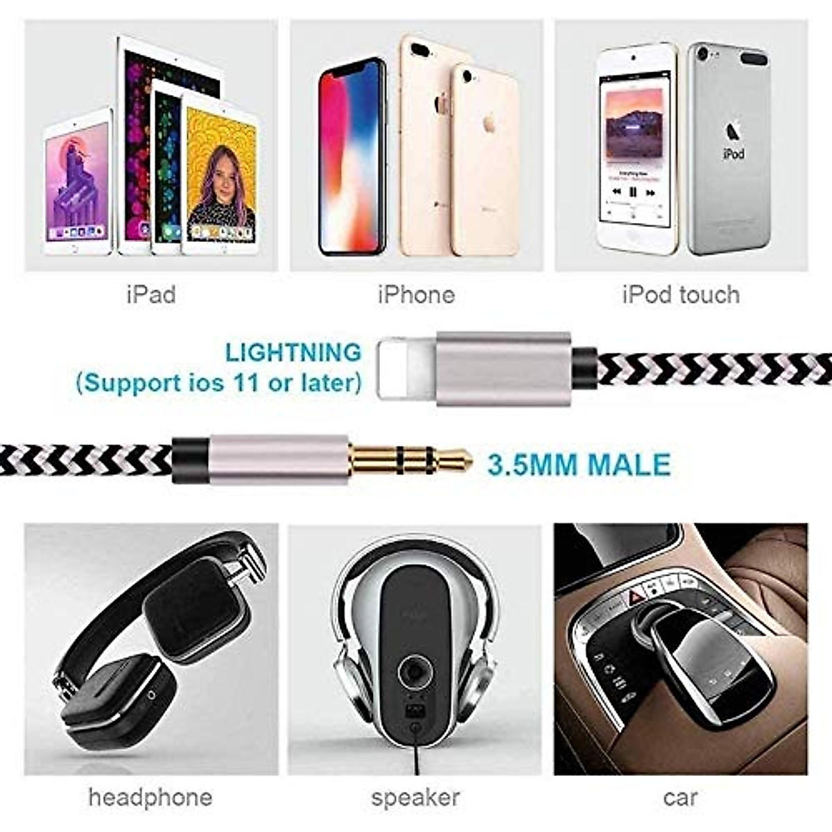 [Apple MFi Certified] iPhone AUX Cord for Car Stereo, Veetone 3FT Lightning to 3.5mm AUX Audio Nylon Braided Cable for iPhone 14 13 12 11 Pro Max/XS/XR/X 8/iPad/iPod to Speaker, Home Stereo, Headphone