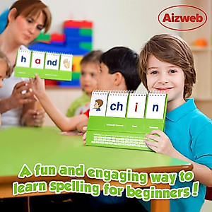 Aizweb CVCC & CCVC Word Builder,Phonics Games Flash Card for Preschool Kindergarten Classroom,Special Education Reading Manipulative Spelling Toy for Learning Activity Teacher School Supplies