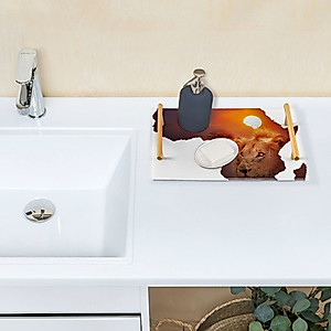 African Map Wildlife Lion Bathroom Tray Perfume Organizer Serving Tray with Gold Handles Decorative Acrylic Tray for Breakfast, Coffee Table/Butler & More