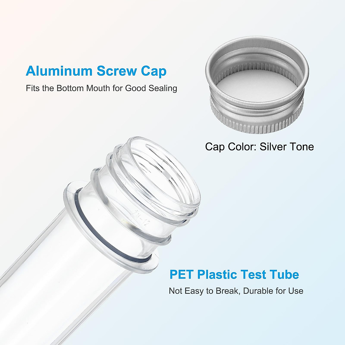 PATIKIL 45ml Test Tubes, 20pcs 5.51x0.98" Plastic Clear Round Bottom Test Tube Containers with Caps for Bead Party Candy Bath Salt Storage Scientific Experiment Plant Propagation, Silver