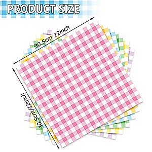 Whaline 240Pcs Plaid Wax Paper Checkered Greaseproof Waterproof Paper Liners 6 Colors Food Wrapping Paper Basket Liner Sandwich Paper Wraps for BBQ Picnic Festival Party Fast Food, 12 x 12 Inch