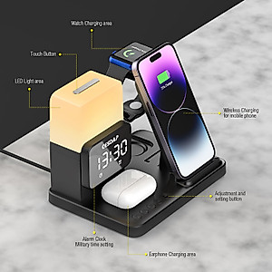 CESDAP C3 Pro Foldable 6 in 1 Charging Station for Multiple Devices with Alarm Clock Light 18W Charger for iPhone 15/14/13/12/11 for Apple Watch Charger for AirPods 3/2/Pro Gift for Women Men Dad Mom