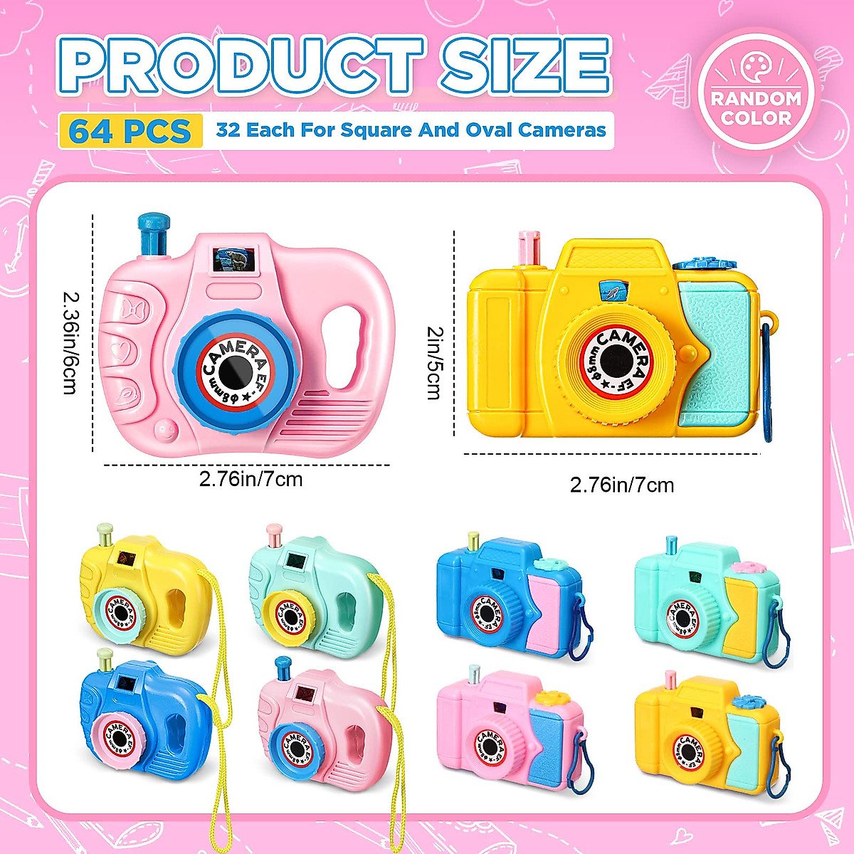 Hungdao 64 Pcs Toy Camera Bulk Set Pretend Play Prop with Images in Viewfinder, Mini Play Camera Plastic Camera Toy Birthday Party Favors, Goodie Bag Fillers, Return Gifts for Boys and Girls