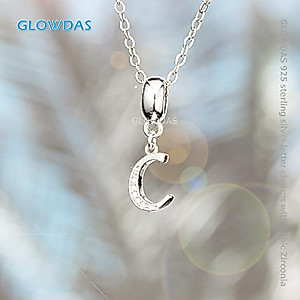Letter C Charms Initial C Alphabet Pendant Beads, 925 Sterling Silver Letra Charm Dangle with CZ, fit Pandora Christmas Bangle Bracelet, Gifts for Cousin/Chanukah/Cinderella