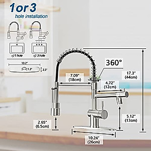 Kitchen Faucet with Pull Down Sprayer, Brushed Nickel Kitchen Faucet, Commercial Faucet for Kitchen Sink, Single Handle Kitchen Sink Faucets Brass Pull Down Kitchen Faucet with Deck Plate