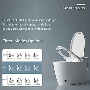 Smart Toilet with Heated Bidet Seat, toilet with bidet built in, AUTO Open/Close Lid, Feet Sensor Operation, AUTO Flush, Bidet toilet with Dryer and Warm Water, Tankless Toilet in 1.28GPF,White