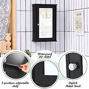 LOKO Bathroom Medicine Cabinet with Mirror, Wall Mounted Storage Cabinet with Single Mirrored Door and Adjustable Shelf for Bathroom, Living Room or Entryway, 13.5 x 6 x 21 inches (Brown)