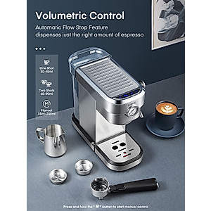 FOHERE Espresso Machine, 15 Bar Espresso and Cappuccino Maker with Milk Frother Steam Wand, Professional Espresso Coffee Machine for Espresso, Cappuccino, Latte and Mocha, Brushed Stainless Steel