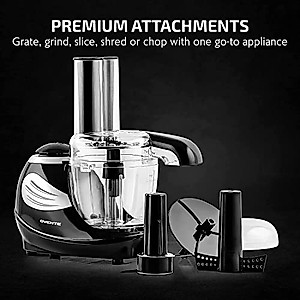 OVENTE Mini Electric Food Processor and Salad Vegetable Shake Mixer 1.5 Cup With Stainless Steel Blades Grater Slicer Chopper Juicer blenders and Emulsify Accessories Black PF1007B