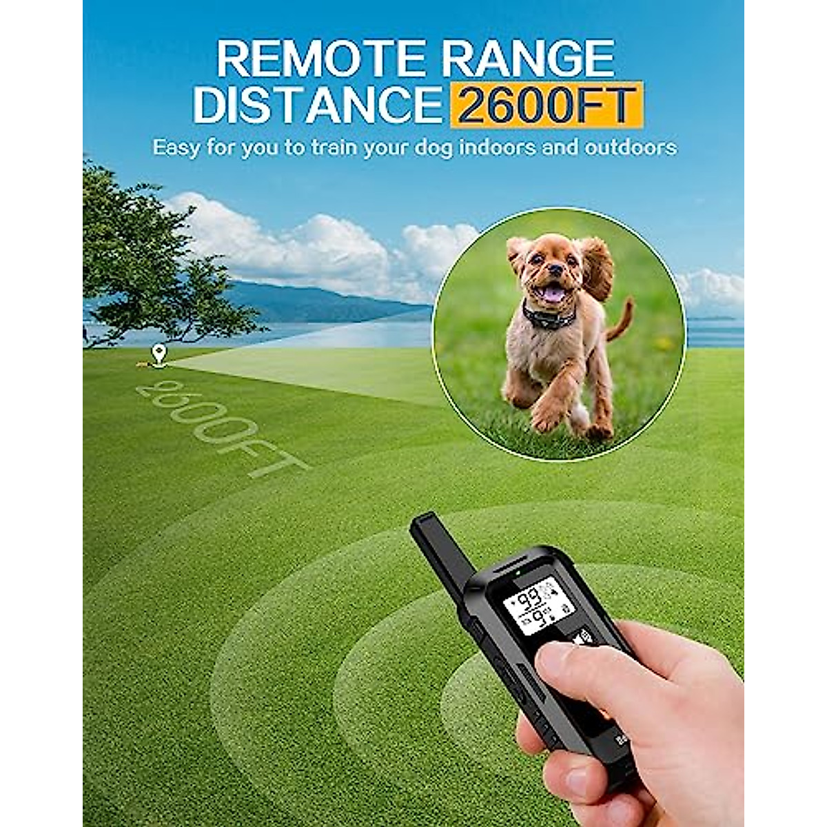 Dog Shock Collar with Remote - 2600FT Dog Training Collar with 3 Training Modes, Beep, Vibration, Shock, IPX7 Waterproof Rechargeable Electric Collar for Medium Large Dogs