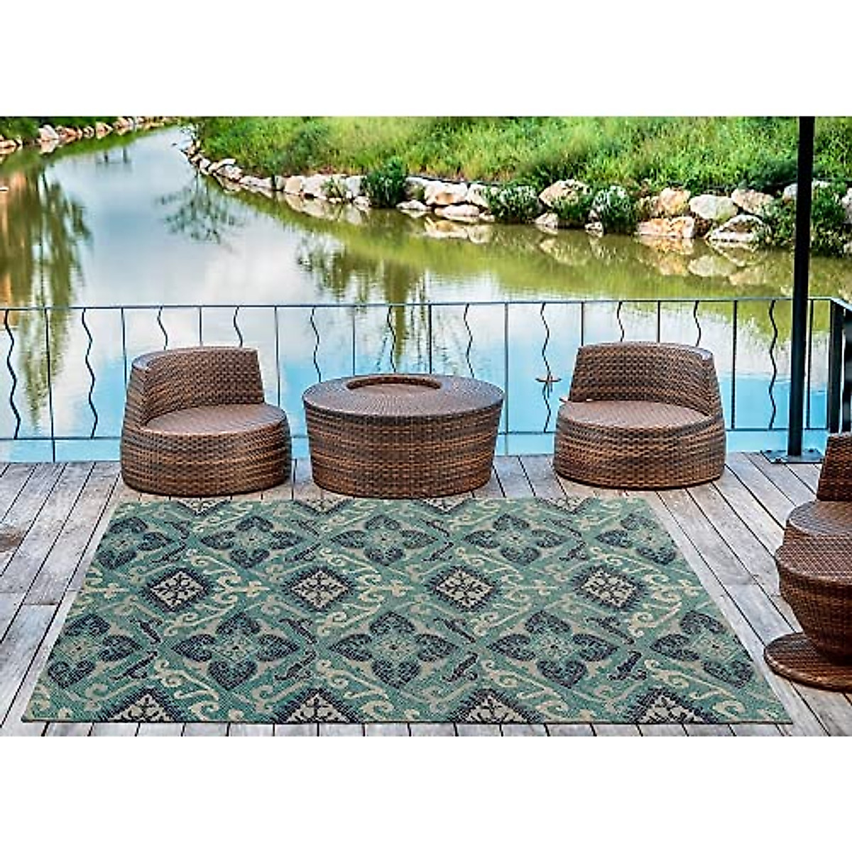 Kaleen Rugs Weathered Collection WTR03-91 Teal 2' x 3' Indoor/Outdoor, Handmade Rug