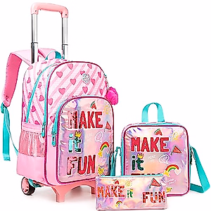 ZBAOGTW Rolling Backpack for Girls Kids Backpack with Wheels for School Trolley Rolling Backpack for Kindergarten Elementary