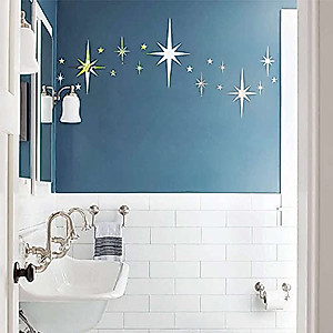 Retro Starburst Mirror Wall Decals Silver 3D Acrylic Sparkle Wall Decors Star Wall Stickers Removable Star Decals Home Wall Decors(123pcs)
