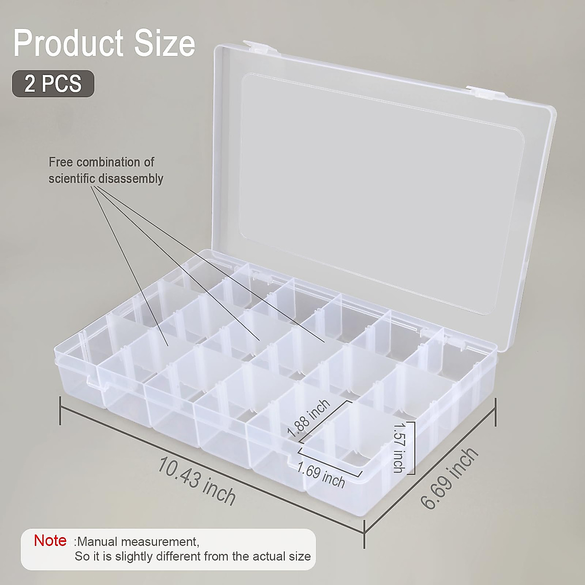 2Pack 18 Grids Craft Organizers and Storage Bead Organizer Tackle Box Organizer with Adjustable Divider, Plastic, Clear