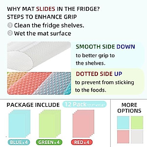 12 Pcs Refrigerator Liners, CR Washable Mats Covers Pads, Home Kitchen Gadgets Accessories Organization for Top Freezer Glass Shelf Wire Shelving Cupboard Cabinet Drawers (4 Blue+4 Green+4 Red)