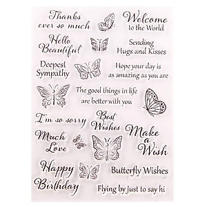 Words Clear Stamp Silicone Stamp Cards with Sentiments,Flowers,Butterfly,Greeting Words Pattern for Holiday Card Making Decoration and DIY Scrapbooking Album DIY Crafts