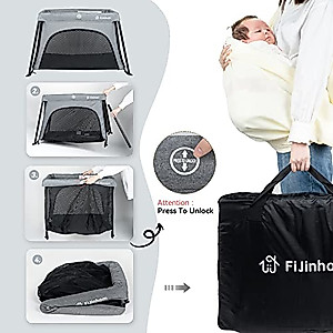 Fijinhom Baby Portable Travel Crib Pack and Play Toddler Playpen Outdoor Light Playard with Zipper Door Mesh