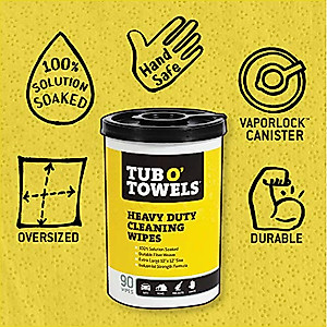Tub O Towels TW90-2 Heavy-Duty Multi-Surface Cleaning Wipes, Citrus, 10 X 12 Inch, 2 Count