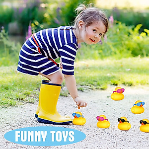 24 Pcs Mini Rubber Ducks with Sunglasses, Rubber Ducks in Bulk Valentine Duck Bathtub Toys for Cruise Valentines Kids Classroom Gift Exchange (Eyeglasses, Yellow, Blue, Pink, Black)