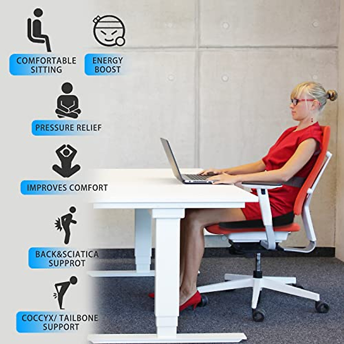 beobeu G2 Seat Cushion Memory Foam Seat Pad Coccyx Pillow for Office Gaming Dinning Chairs Car Seat Cushions Wheelchairs 18x16in (Soft)