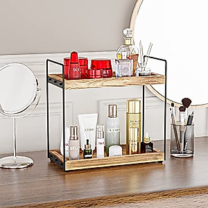 Sekepingo 2-Tier Solid Wood Bathroom Sink Counter Organizer Makeup Storage Shelf Vanity Bedroom Tray Kitchen Spice Rack Coffee Station Organization