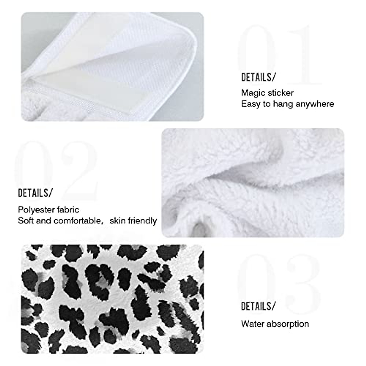 Kitchen Hanging Hand Towels for Bathroom Decorative with Hanging Loop White Leopard Black Cheetah Set of 2 Soft Absorbent Funny