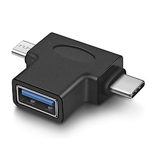 2 in 1 OTG Converter USB 3.0 to Micro USB and Type C Adapter USB3.0 Female to Micro USB Male and USB C Male Connector (1 Pack)