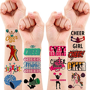 96 PCS Cheer Cheerleader Stickers Cheerleading Birthday Party Decorations Pom Pom Favors Supplies Team Spirit Tattoos Decor for Kids Boys Girls Gifts Classroom School Prizes Rewards