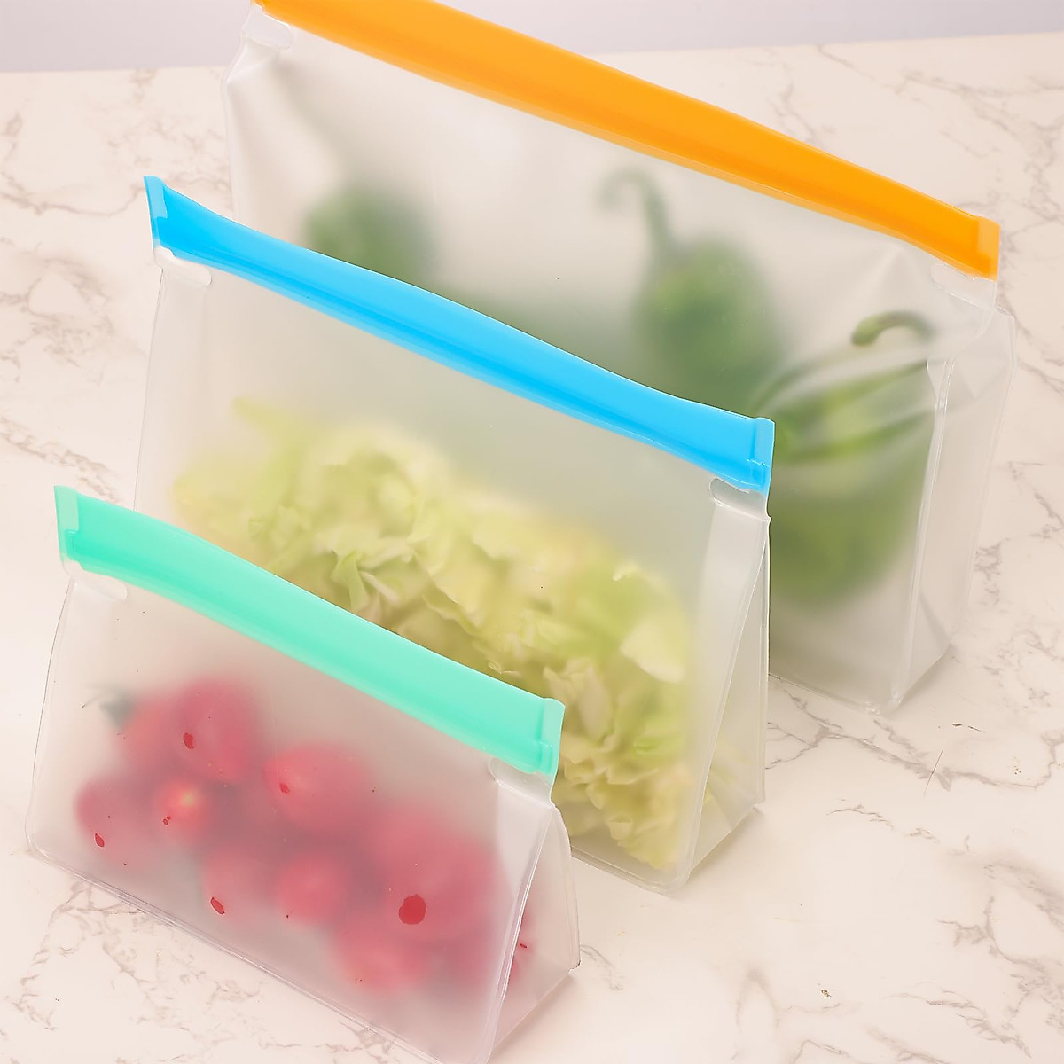 Moretoes 21 Pack Reusable Ziploc Bags (5 Gallon Freezer Bags+8 Reusable Sandwich Bags+8 Snack Ziplock Bags), Silicone Bags Reusable Storage, Quart Bags Washable for Fruit Salad, 3 Colors
