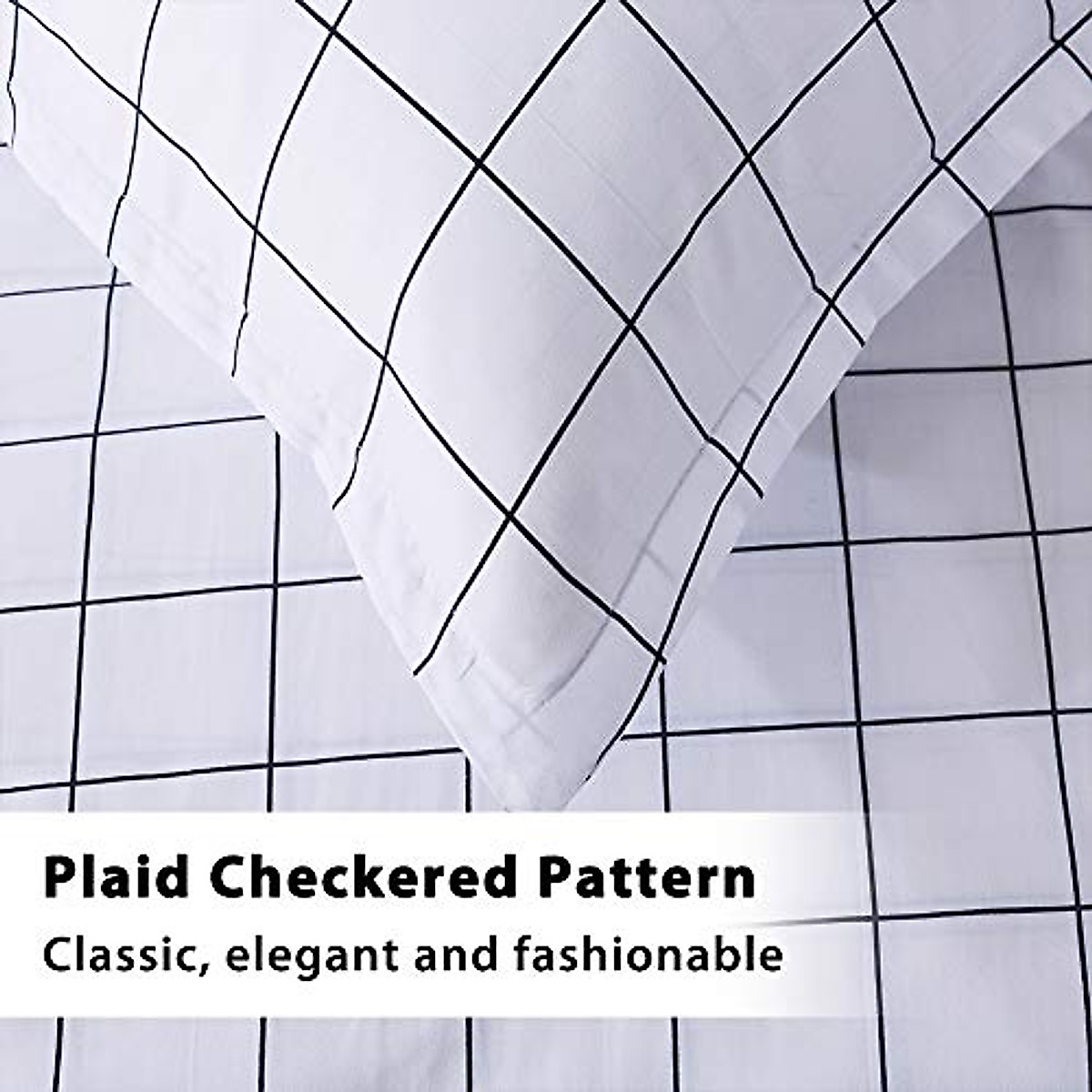 Andency White Grid Comforter Full(79x90Inch), 3 Pieces(1 Plaid Comforter and 2 Pillowcases) White Plaid Comforter Set, Microfiber Down Alternative Comforter Bedding Set