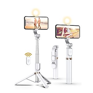 Selfie Stick Tripod with Wireless Remote, 46'' Cellphone Selfie Stick Tripod with LED Fill Light, for iPhone 16/15/14/14 pro/13/13 Pro/12/11/11 Pro/XS Max/XS/XR/X/8/7 and Android Smartphone(Upgrade)