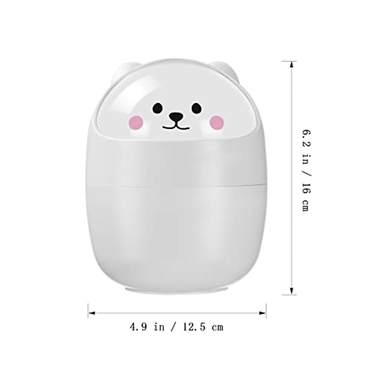 VOSAREA Mini Trash Can Desktop Trash Can Cartoon Bear Shape Wastebasket Small Table Waste Bin with Shake Lid for Home Office Desk (White)