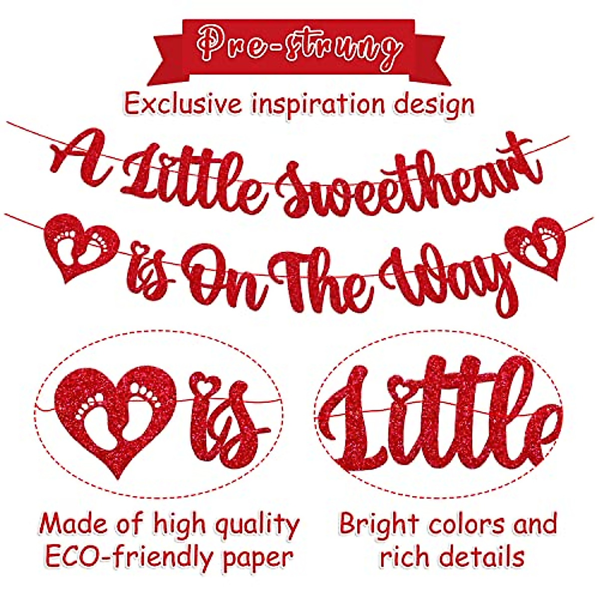 Happy Valentine’s Day Baby Shower Banner A Little Sweetheart is On the Way Banner Valentine’s Day Gender Reveal Party Supplies Glitter Red Pink