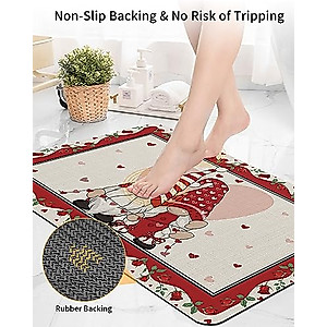 Valentine's Gnomes Bath Mat for Tub,Non Slip Bathroom Floor Runner Rug Quick Dry & Absorbent Diatomaceous Earth Kitchen Room Shower Sink Washable Doormat,Saint Love Heart Red Rose Floral 16"x24"