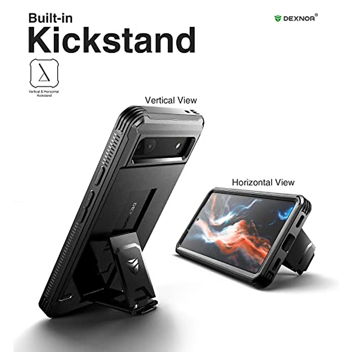 Dexnor Full Body Case for Google Pixel 6A, [Built in Screen Protector and Kickstand] Heavy Duty Military Grade Protection Shockproof Protective Cover for Google Pixel 6A, Black