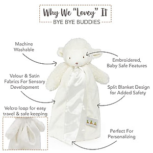 Bunnies By The Bay "Kiddo The Lamb" - Bye Bye Buddy Travel Size Baby Lovey - 11 inch Stuffed Rabbit and Baby Blanket - Super Soft Velour with Satin Lining