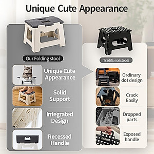 CasaZenith Step Stool Foldable, 9'' Folding Step Stool for Kids & Adults 300 Lb Capacity, Lightweight Small Collapsible Step Stool with Handle, Stepping Stools Suitable for Kitchen Bathroom (Gray)