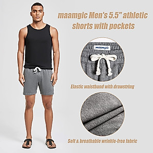 maamgic Mens Athletic Gym Shorts 5.5" Elastic Waist Casual Pajama Pocket Jogger Men Workout Short Pants Light Grey Shorts Large