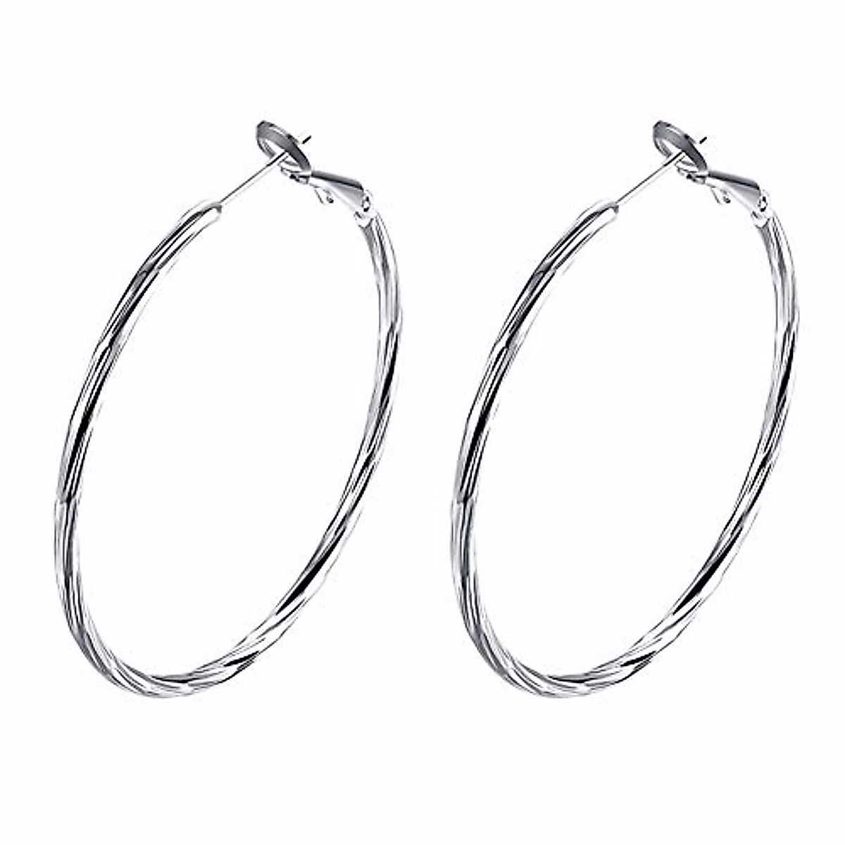Hoop Earrings, 18K White Gold Plated Rounded Hoops Earrings for Women 46mm