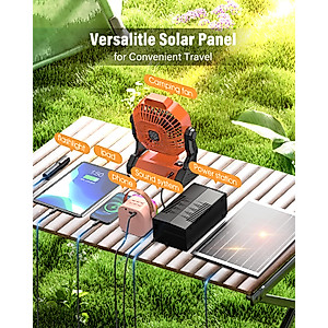 10400mAh Solar Fan, Camping Fan with Solar Panel, 7W 9-Inch Rechargeable Battery Operated Fan for Outside, LED Lantern, Stepless Speed and Quiet Battery Powered Solar Tent Fan for Tent,Outdoor, Office