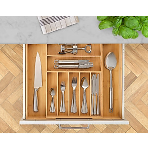 Stedware Kitchen Drawer Organizer, Heavy Duty Reinforced Silverware Divider Tray, Expandable Bamboo Utensil Holder for Flatware, Cutlery, Knives - Kitchen Organization and Storage