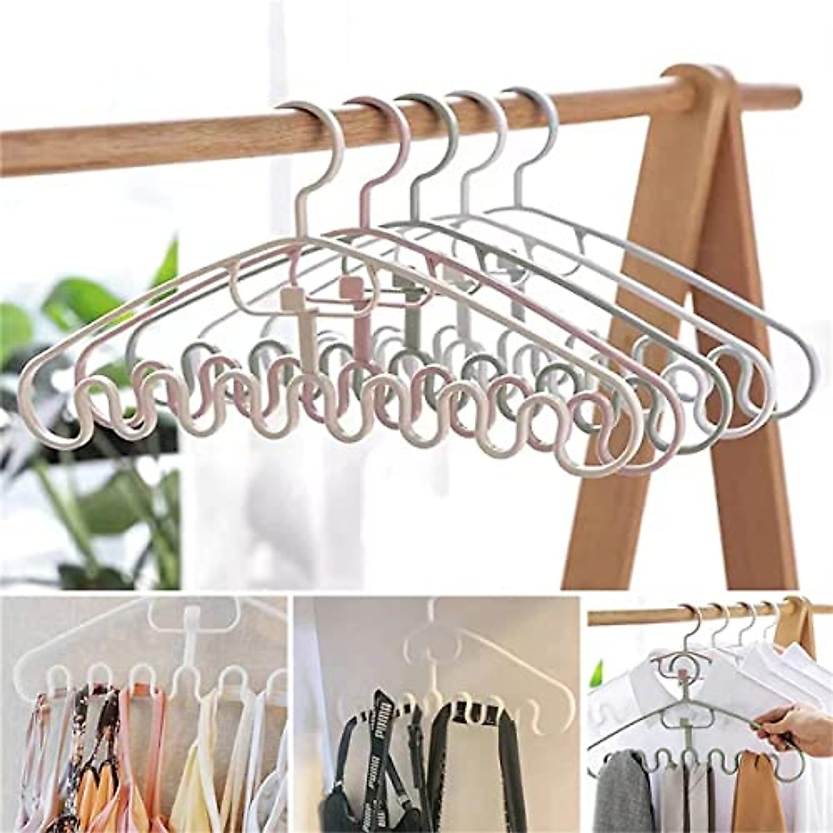 FETNHU Wave Pattern Hanger, Multifunctional Magic Wave Pattern Stackable Hanger, 8 Slots Non Slip Stackable Space Saver Closet Organization Hangers for Bra Top Camisole (Green,15PCS)