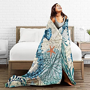 Sea Horse Throw Blanket Super Soft Lightweight Warm Cozy Fuzzy Flannel Blankets for Bed Sofa Office 60x50 inch